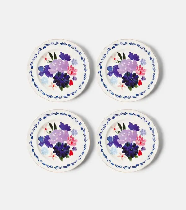 BITOSSI Set Of 4 Floral Porcelain Plates - Blue
