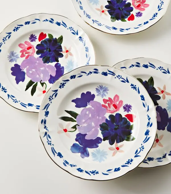 BITOSSI Set Of 4 Floral Porcelain Plates