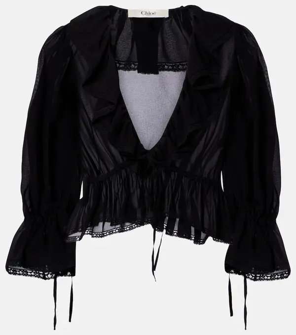 Chloé Ruffled Silk Blouse - Black