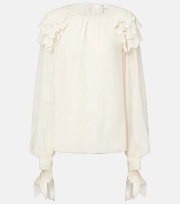 Chloé Ruffled Silk Blouse - White