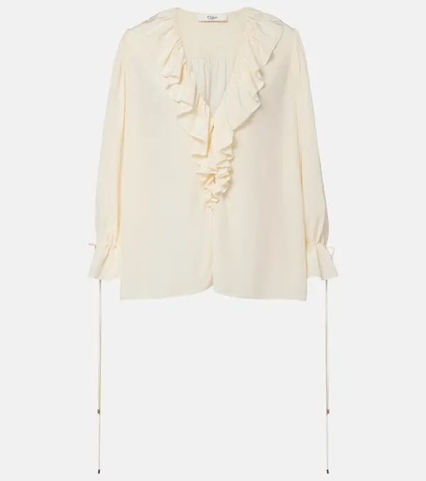 Chloé Ruffled Silk Blouse - White