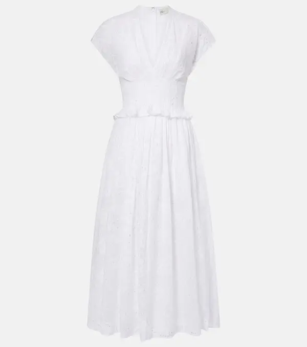 Tory Burch Broderie Anglaise Cotton Midi Dress - White