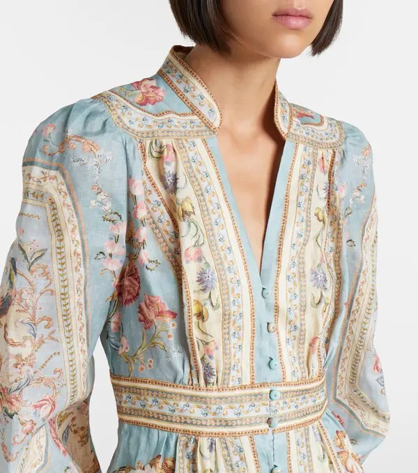 Zimmermann Roselight Floral Linen Midi Dress
