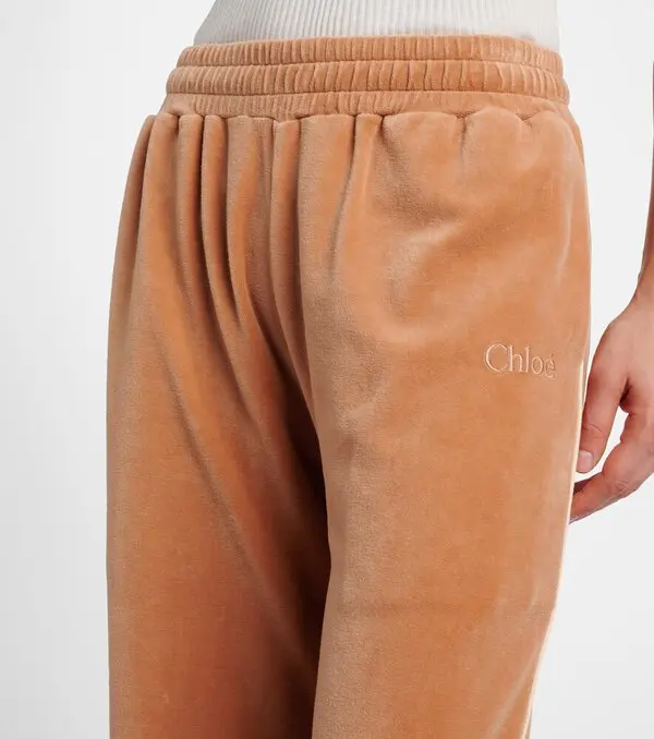 Chloé Cotton-blend Velour Sweatpants In Smoked Ochre