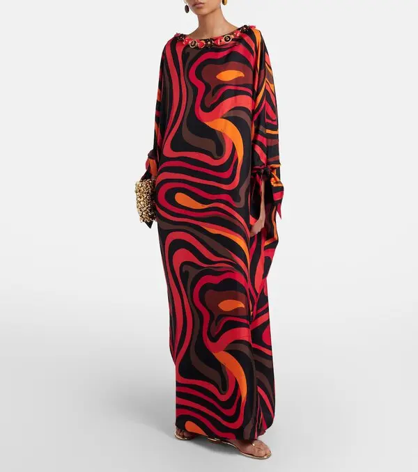 Emilio Pucci Marmo Embellished Silk Twill Kaftan