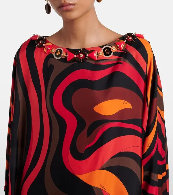 Emilio Pucci Marmo Embellished Silk Twill Kaftan