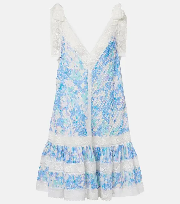Zimmermann Solstice Lantern Floral Cotton Mini Dress - Blue