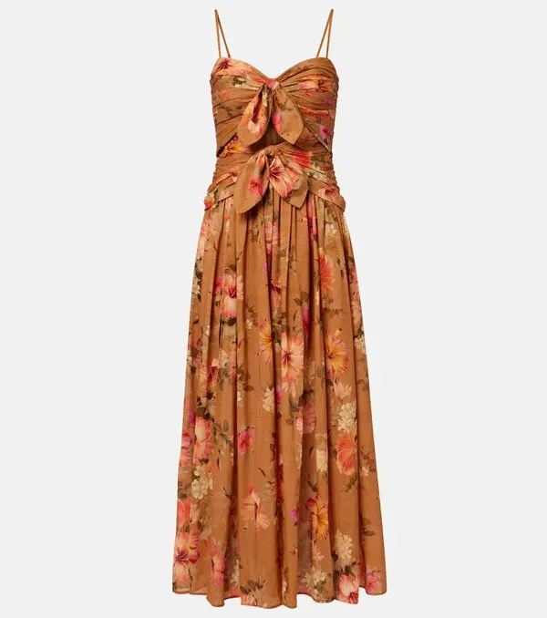 Zimmermann Mahon Floral Silk Maxi Dress - Brown