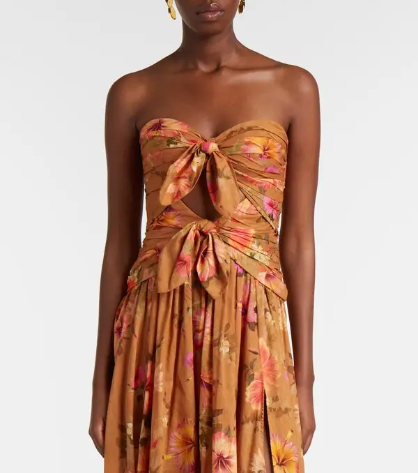 Zimmermann Mahon Floral Silk Maxi Dress - Brown
