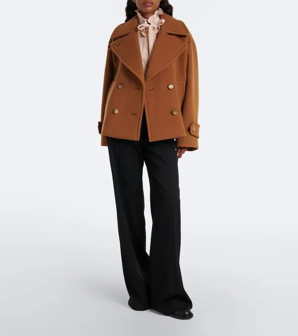 Chloé Oversized Wool-blend Peacoat - Brown