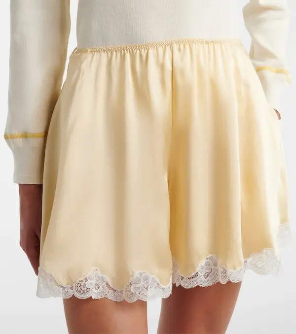 Chloé Silk Satin Shorts With Lace Trim - Yellow