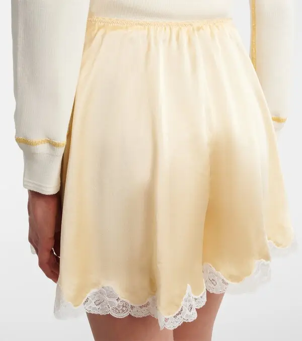 Chloé Silk Satin Shorts With Lace Trim - Yellow