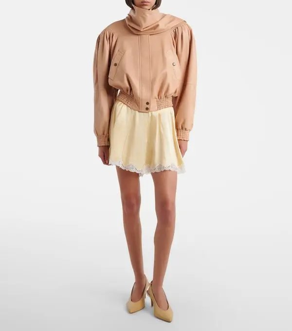 Chloé Silk Satin Shorts With Lace Trim - Yellow