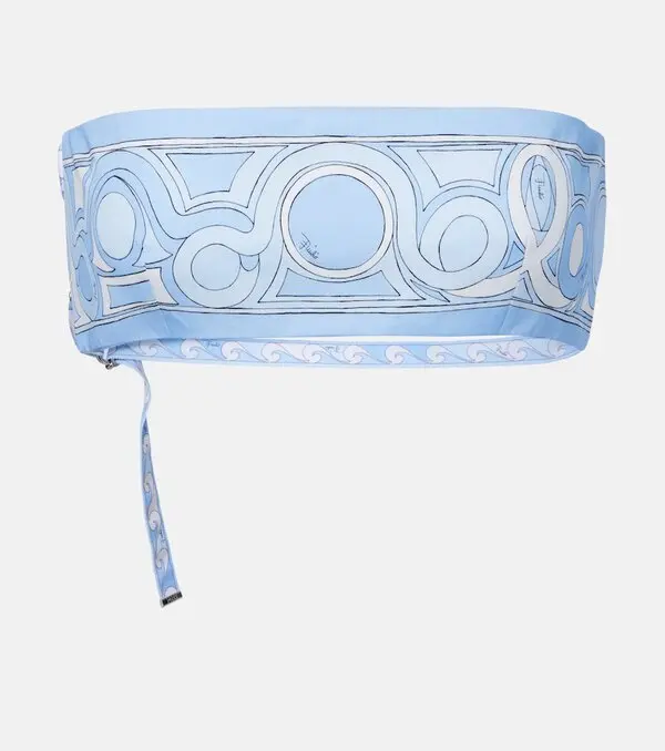 Emilio Pucci Printed Cotton Toile Bandeau Top - Blue