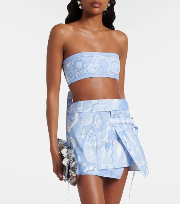 Emilio Pucci Printed Cotton Toile Bandeau Top