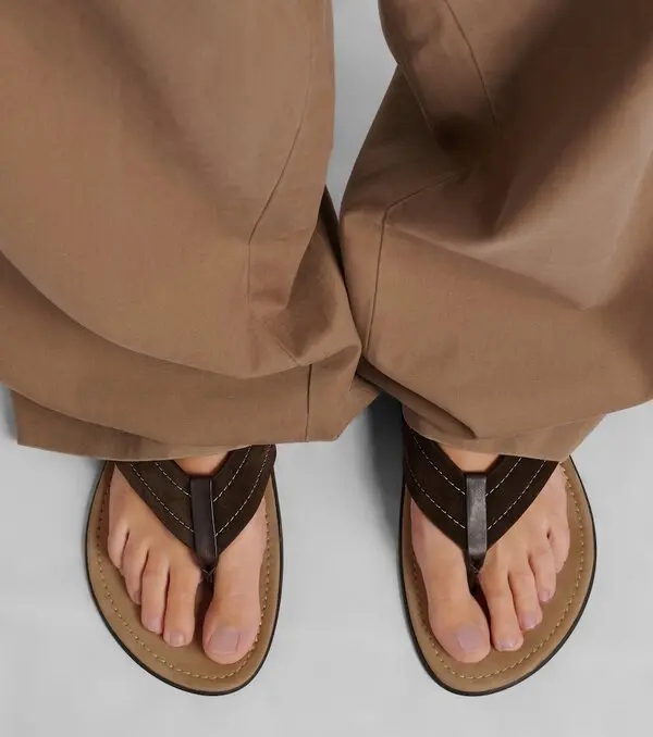 THE ROW Leather-trimmed Suede Thong Sandals