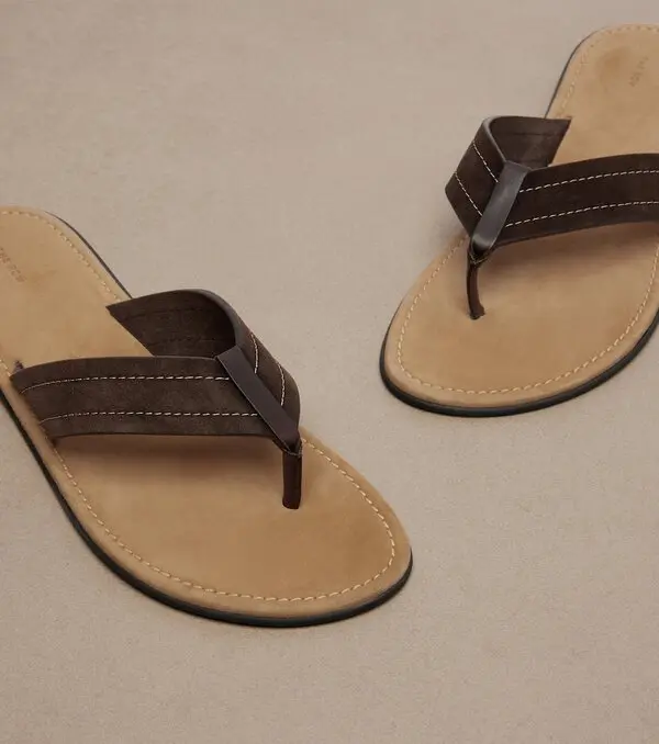 THE ROW Leather-trimmed Suede Thong Sandals