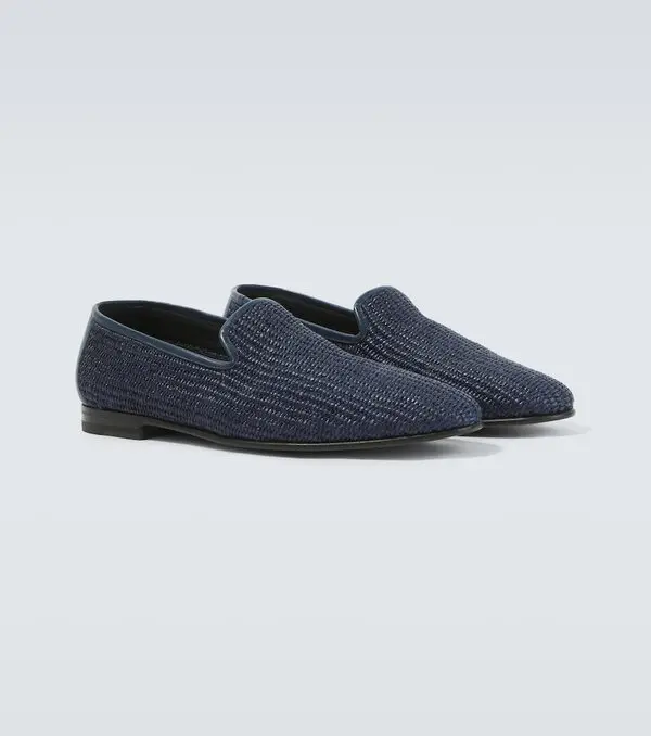 Manolo Blahnik Mario Raffia Loafers - Blue