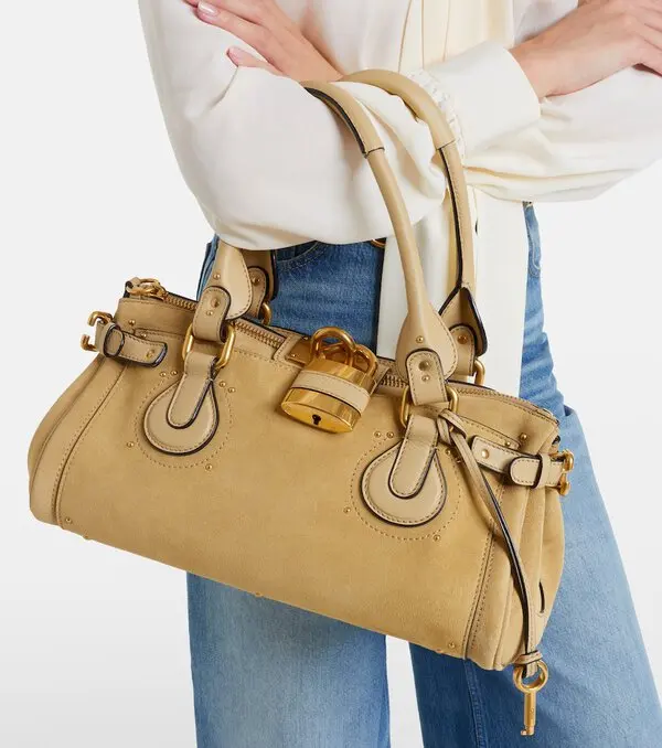 Chloé Paddington Suede Shoulder Bag - Beige