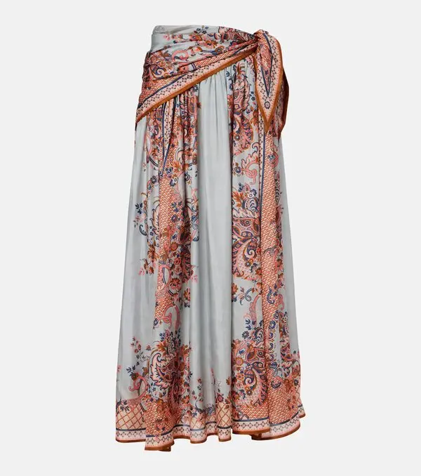 Zimmermann Aster Floral Silk Midi Skirt - Blue