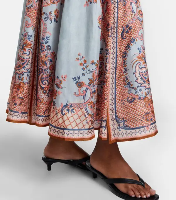 Zimmermann Aster Floral Silk Midi Skirt - Blue