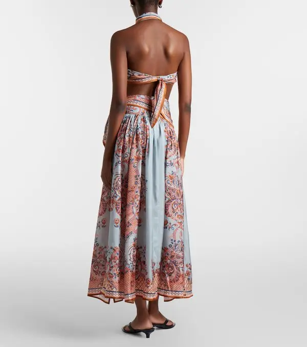 Zimmermann Aster Floral Silk Midi Skirt - Blue