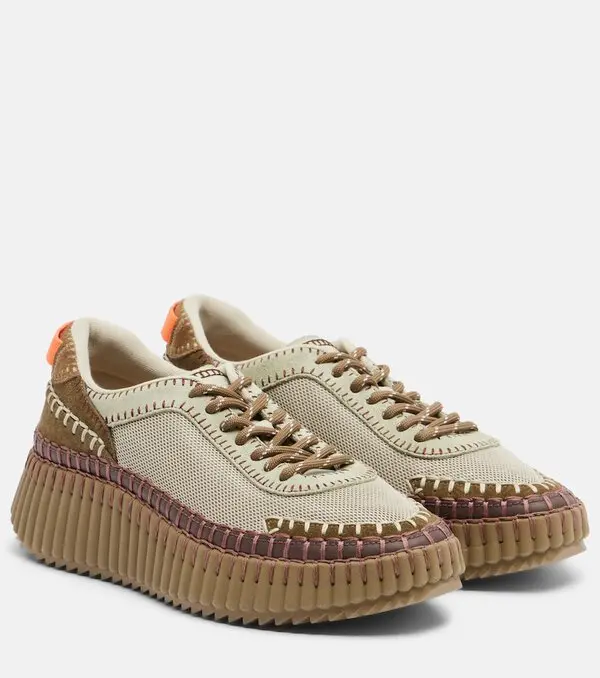 Chloé Nama Platform Sneakers With Leather Trim - Green