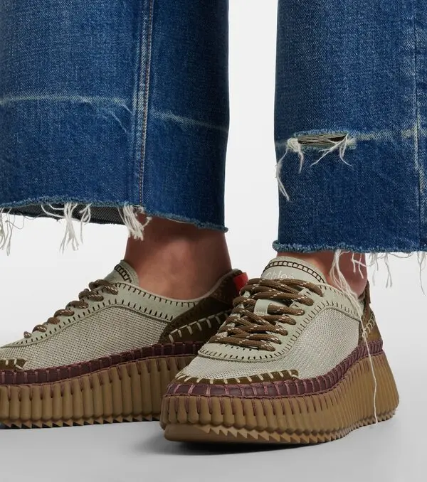 Chloé Nama Platform Sneakers In Cinnamon Brown - Green