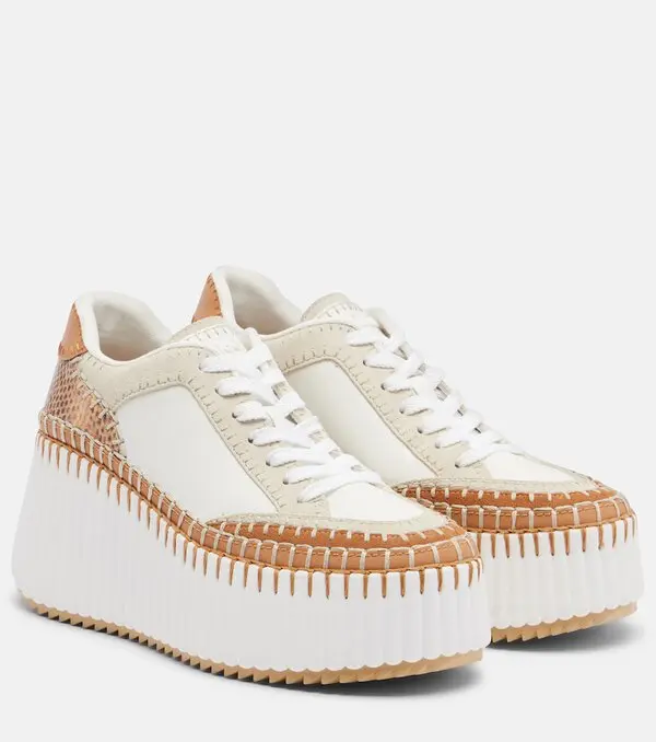Chloé Nama Platform Sneakers With Leather Trim - White