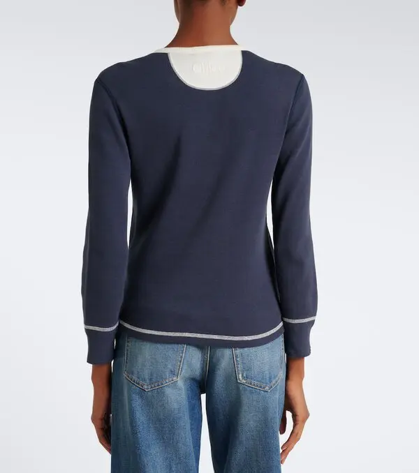 Chloé Ribbed-knit Cotton Jersey Henley Shirt - Blue
