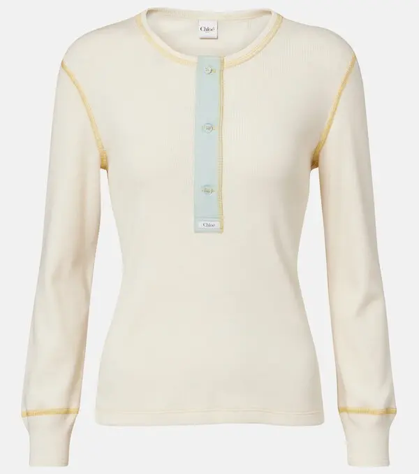 Chloé Ribbed-knit Cotton Henley Shirt - White