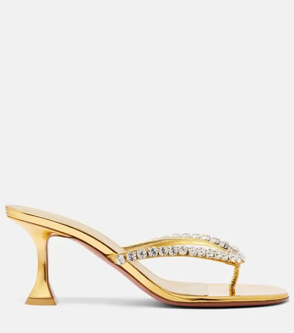 Amina Muaddi Gigi Embellished Leather Thong Sandals - Gold