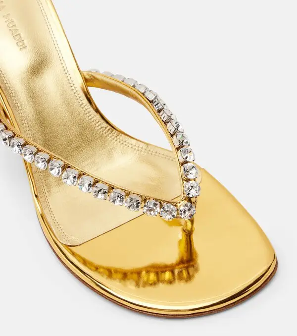 Amina Muaddi Gigi Embellished Leather Thong Sandals - Gold