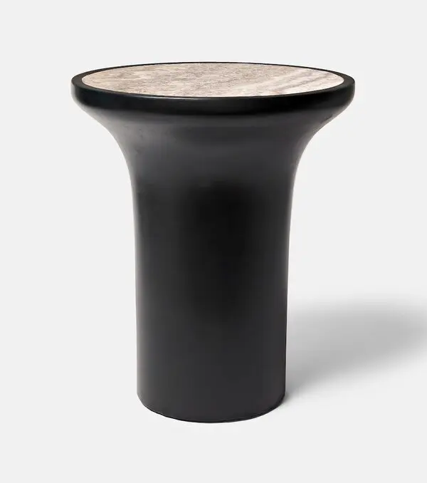 101 COPENHAGEN Trumpet Tall Travertine Side Table - Silver