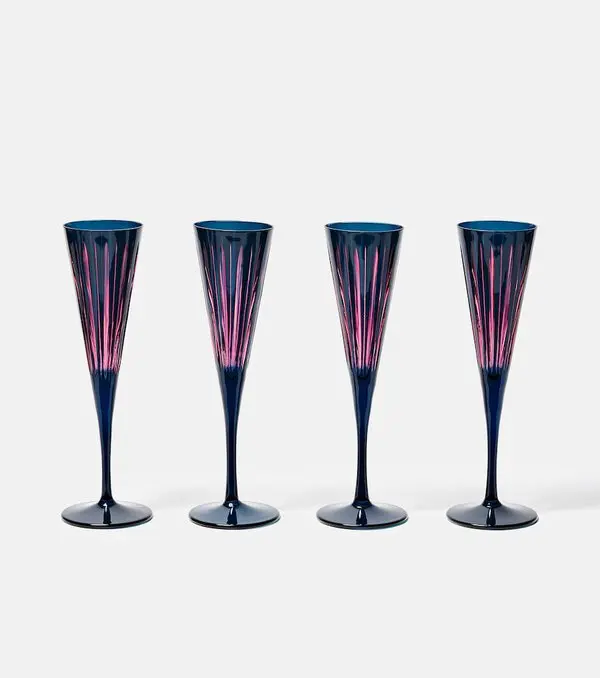 L'Objet Prism Set Of 4 Champagne Flutes - Blue