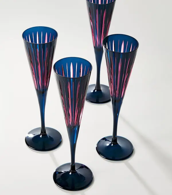 L'Objet Prism Set Of 4 Champagne Flutes - Blue