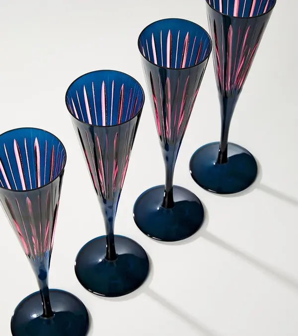 L'Objet Prism Set Of 4 Champagne Flutes - Blue