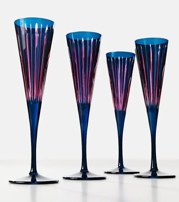 L'Objet Prism Set Of 4 Champagne Flutes - Blue