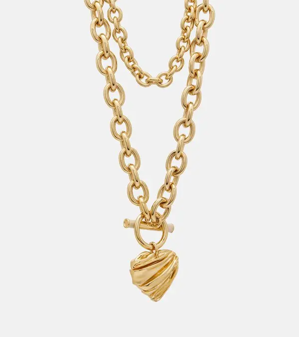 Chloé Pleated Heart Pendant Necklace - Gold