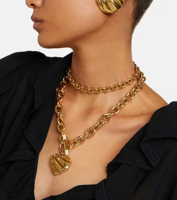 Chloé Pleated Heart Pendant Necklace - Gold