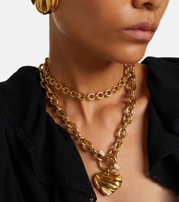 Chloé Pleated Heart Pendant Necklace - Gold