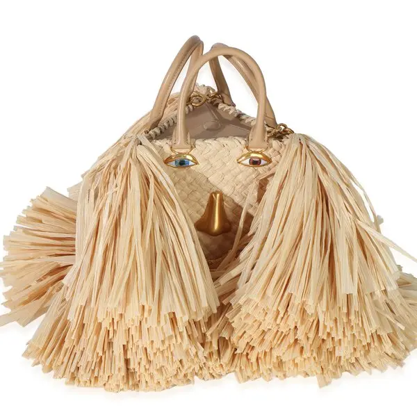 Schiaparelli Natural Raffia Triple Anatomy Jewelry Bag