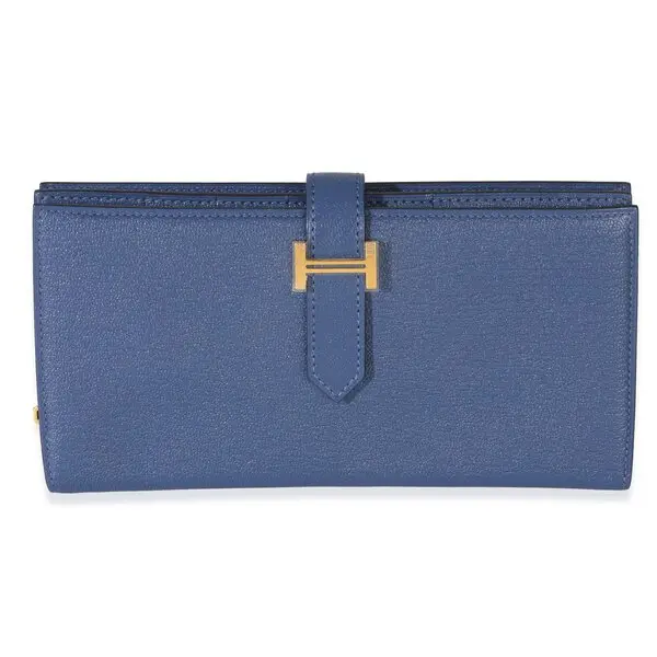 Hermès Bleu Brighton Chevre Mysore Bearn Wallet Ghw - Blue