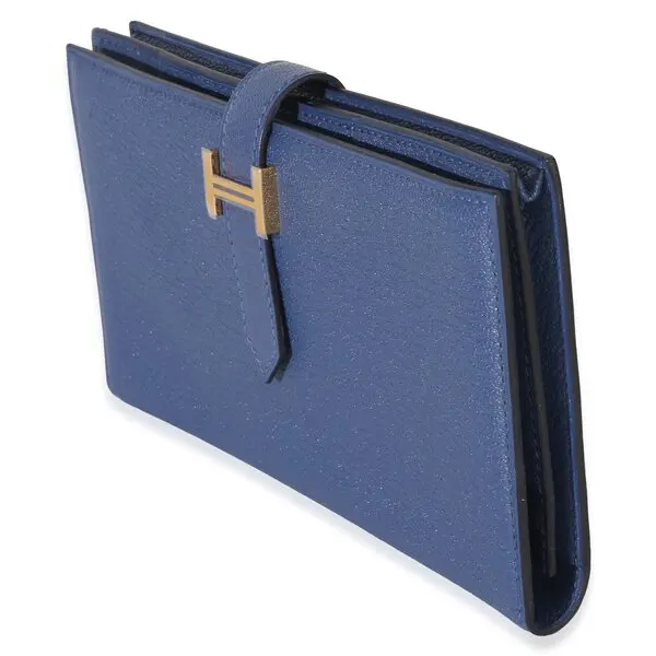 Hermès Bleu Brighton Chevre Mysore Bearn Wallet Ghw - Blue