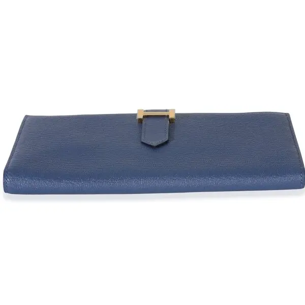 Hermès Bleu Brighton Chevre Mysore Bearn Wallet Ghw - Blue