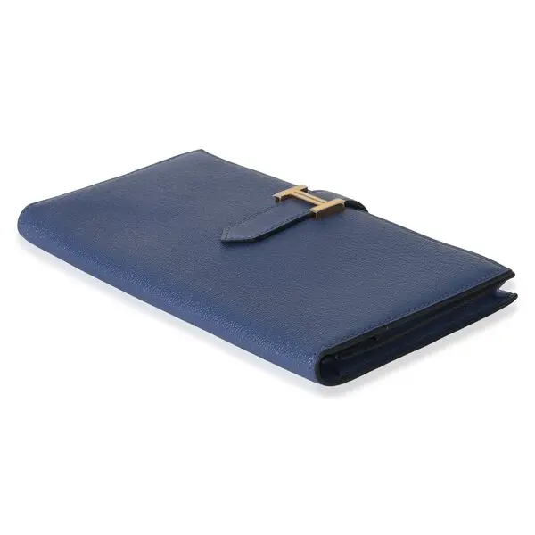 Hermès Bleu Brighton Chevre Mysore Bearn Wallet Ghw - Blue
