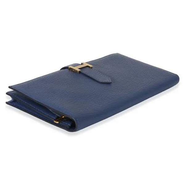 Hermès Bleu Brighton Chevre Mysore Bearn Wallet Ghw - Blue