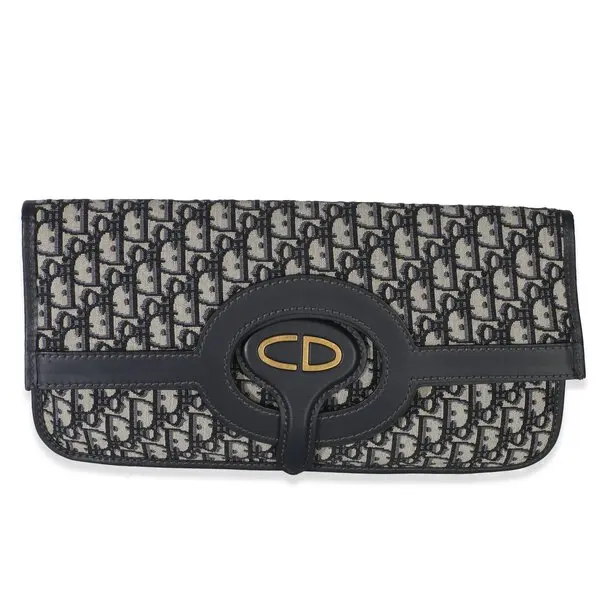 Dior Navy Oblique Canvas Fold Over Clutch - Blue