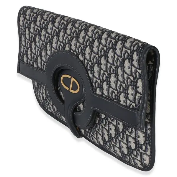 Dior Navy Oblique Canvas Fold Over Clutch - Blue