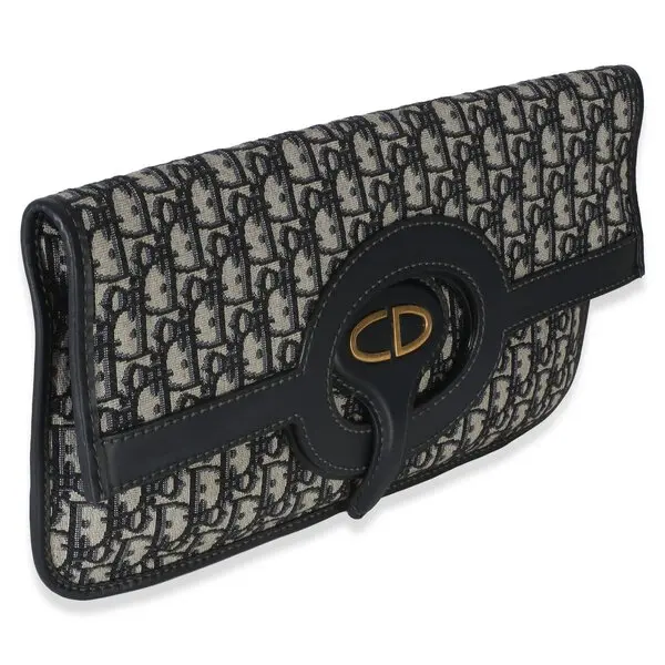 Dior Navy Oblique Canvas Fold Over Clutch - Blue